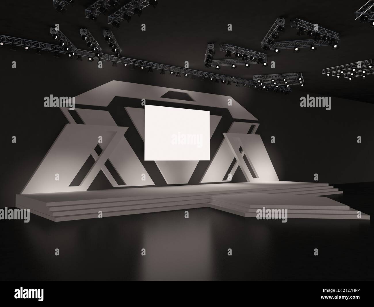 Event futuristic high-tech empty stage design with stairs. perspective ...