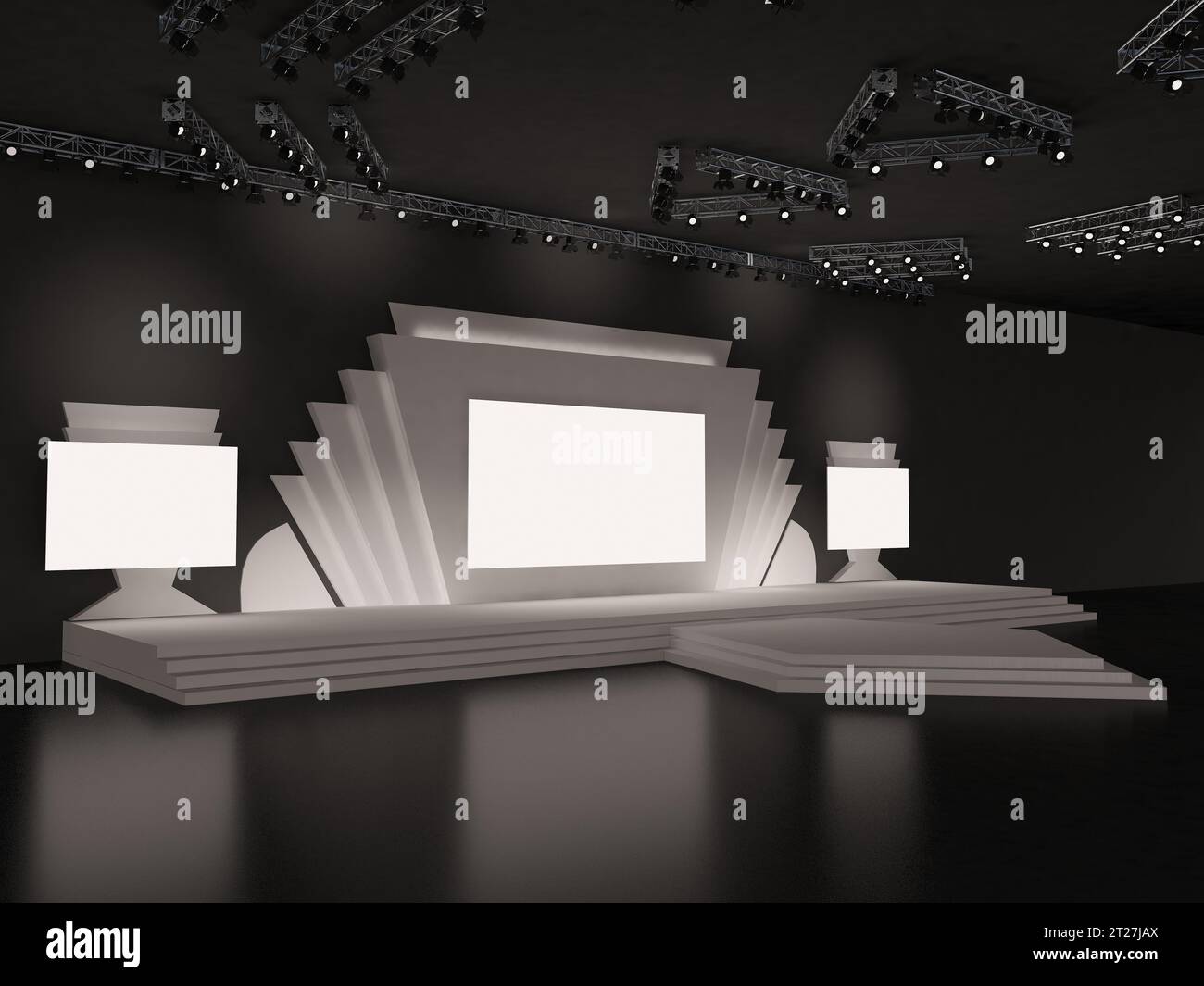 Event empty stage design with stairs perspective view. center ...