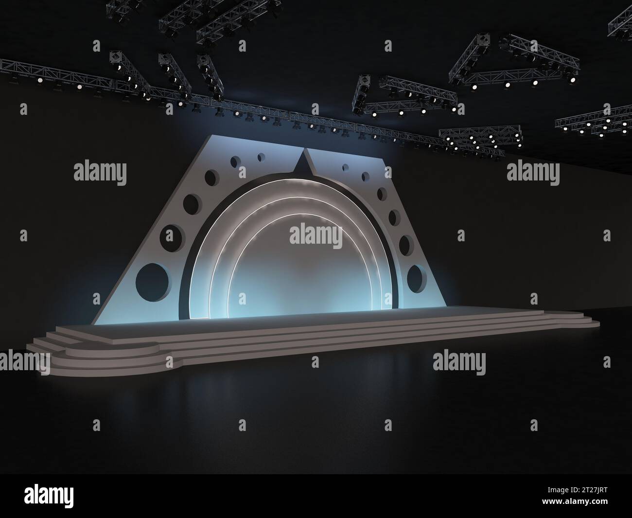 Event empty stage design with stairs perspective view. circle design ...