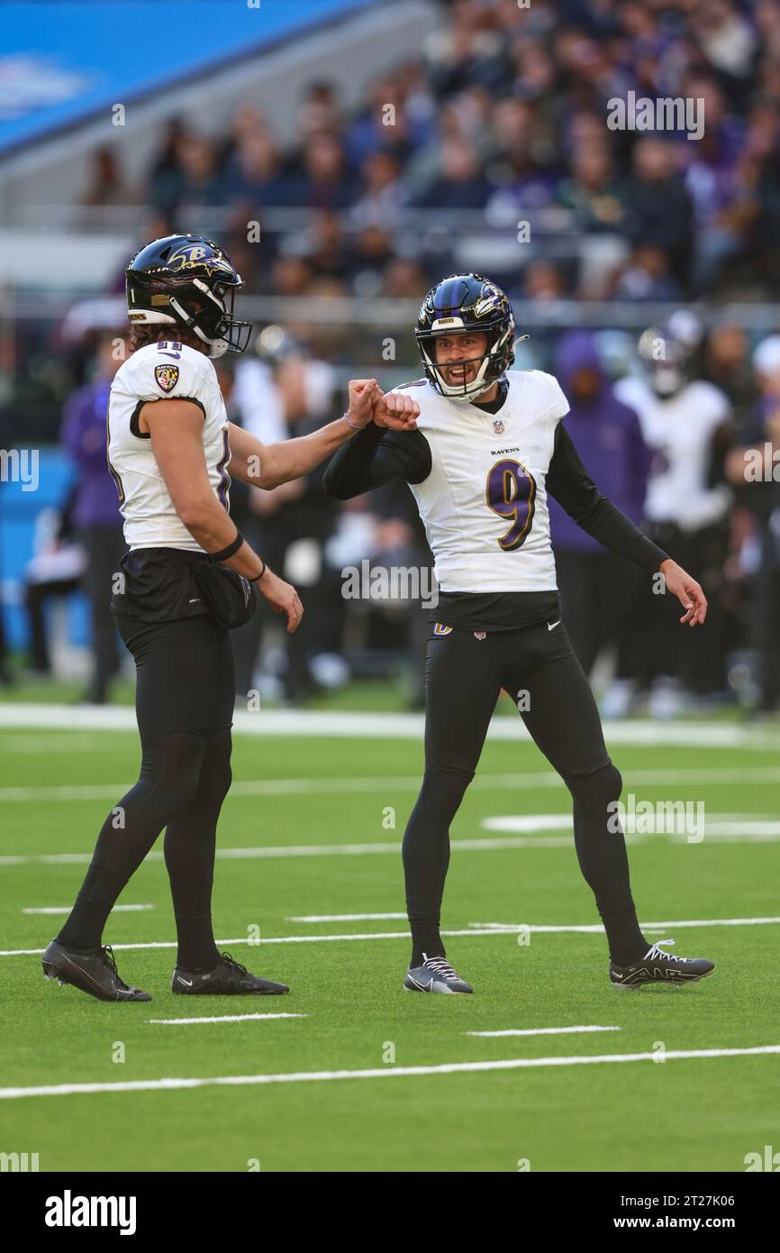 Baltimore Ravens punter Jordan Stout (11) and place kicker Justin ...