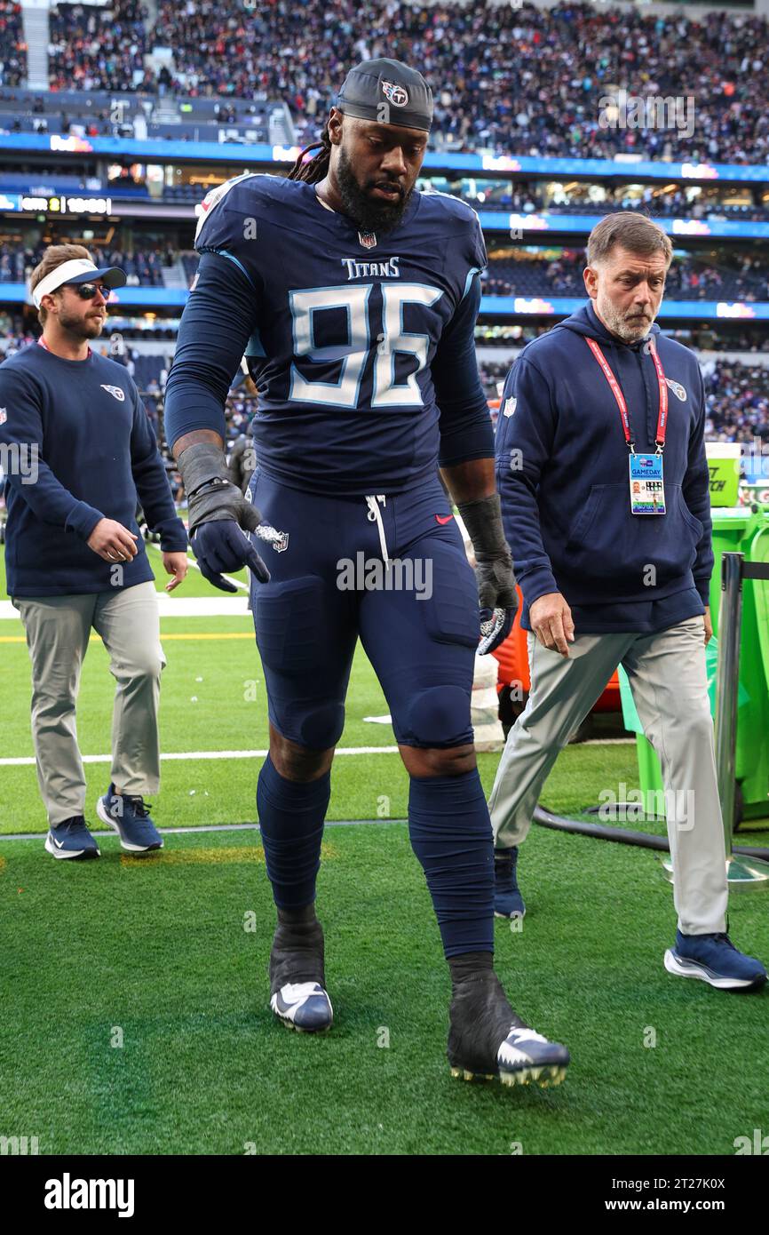 Tennessee Titans defensive end Denico Autry (96) walks off the field at ...
