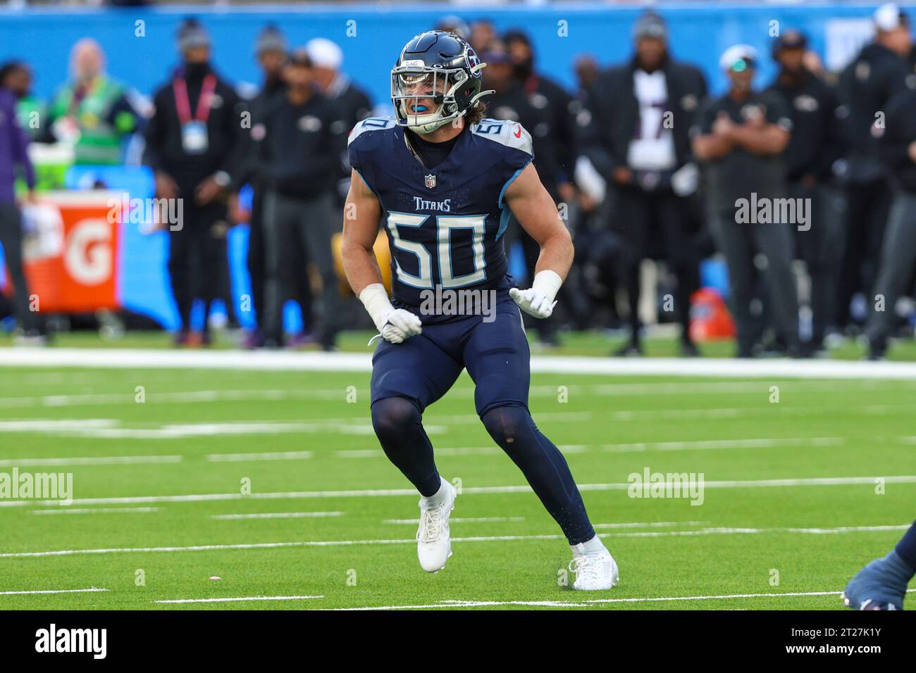 Tennessee Titans linebacker Jack Gibbens (50) in action during an NFL ...