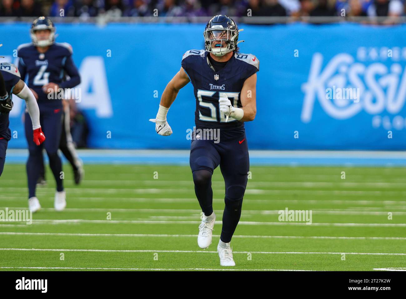 Tennessee Titans linebacker Jack Gibbens (50) in action during an NFL ...