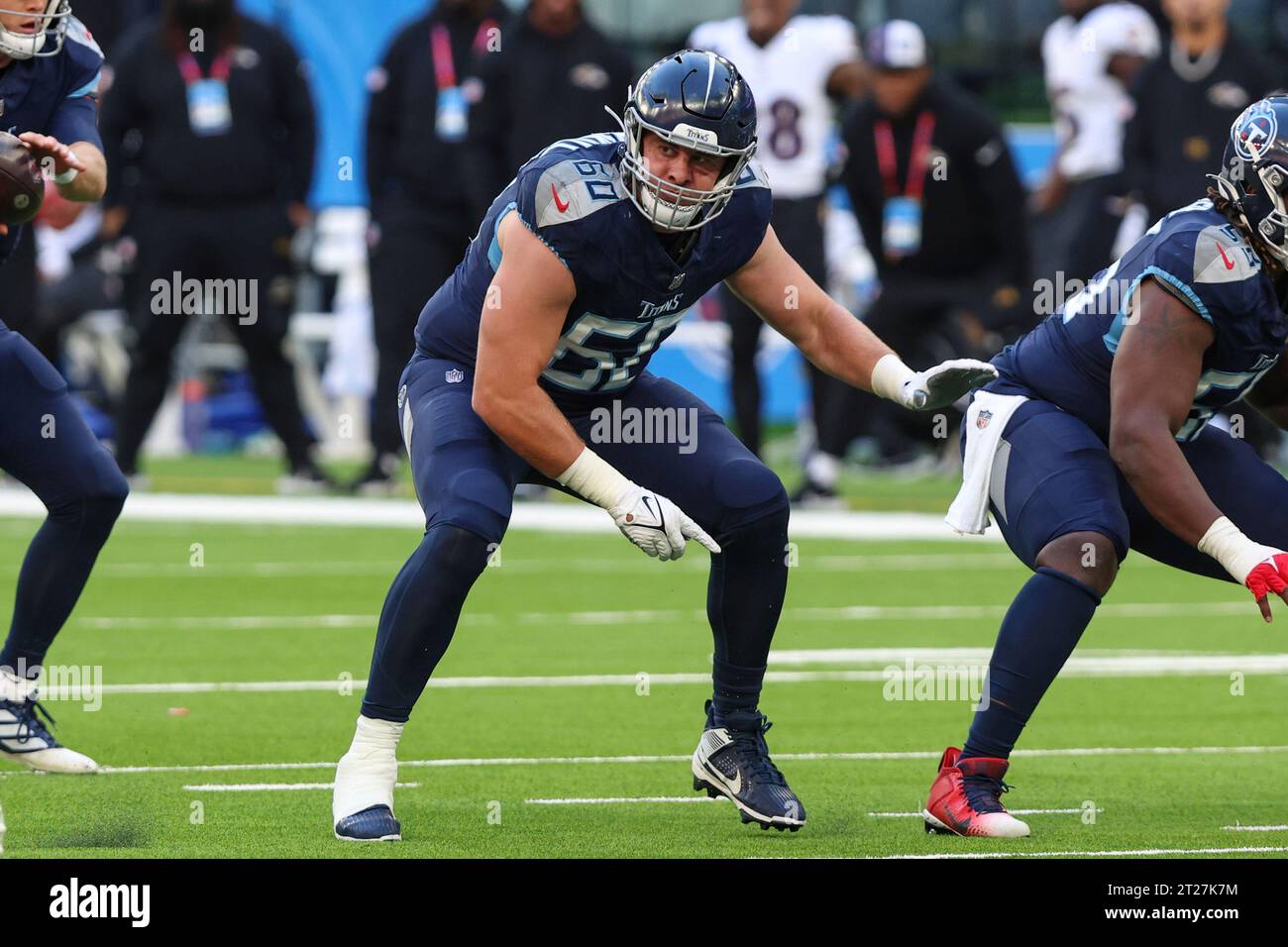 Tennessee Titans offensive tackle Daniel Brunskill (60) in action ...