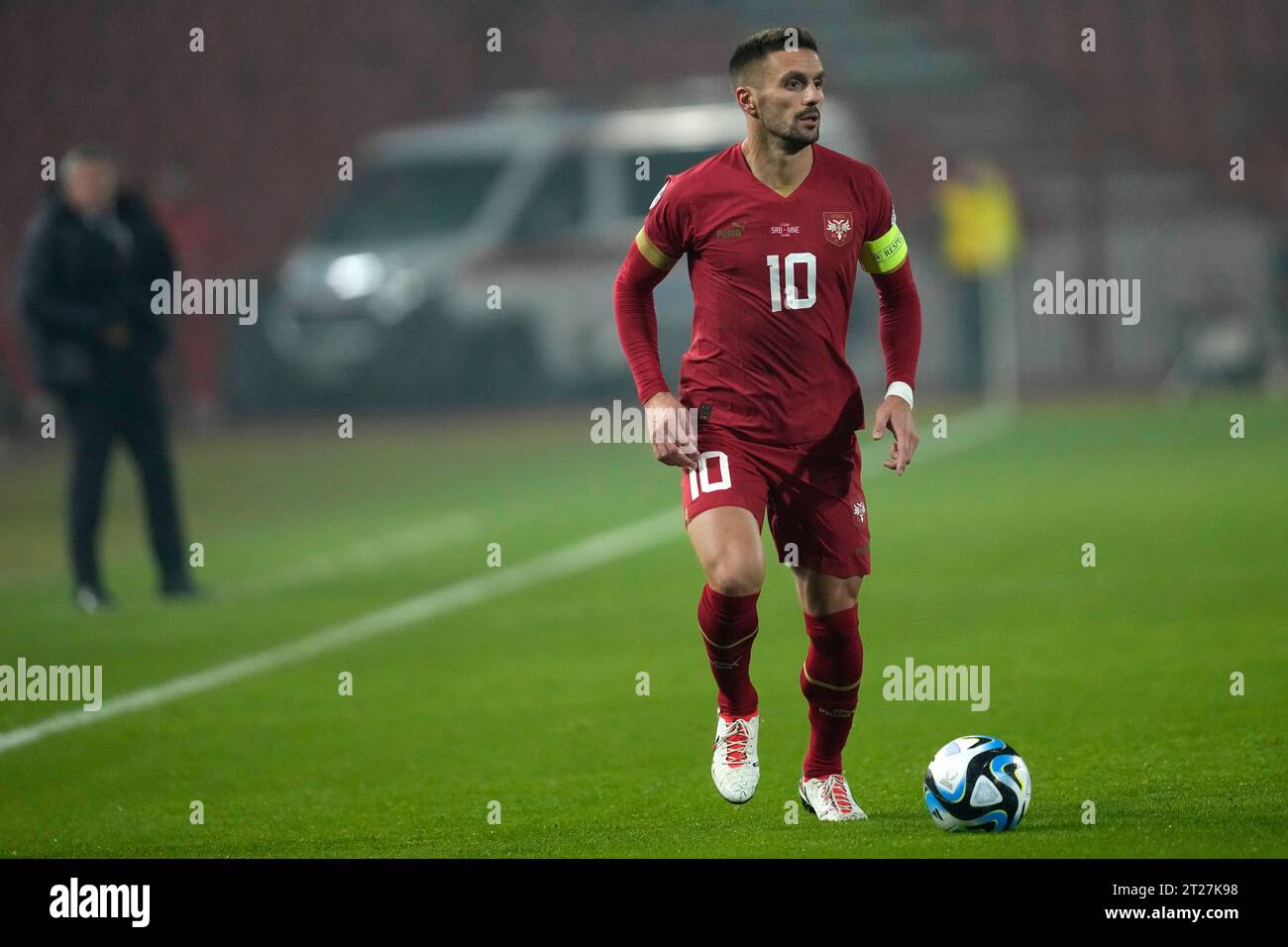 Serbia's Dusan Tadic controls the ball during the Euro 2024 group G ...