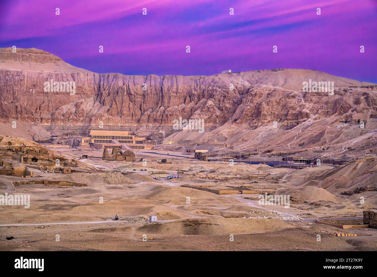 View of Deir el-Bahari and Hatshepsuts temple from a hot air balloon ...