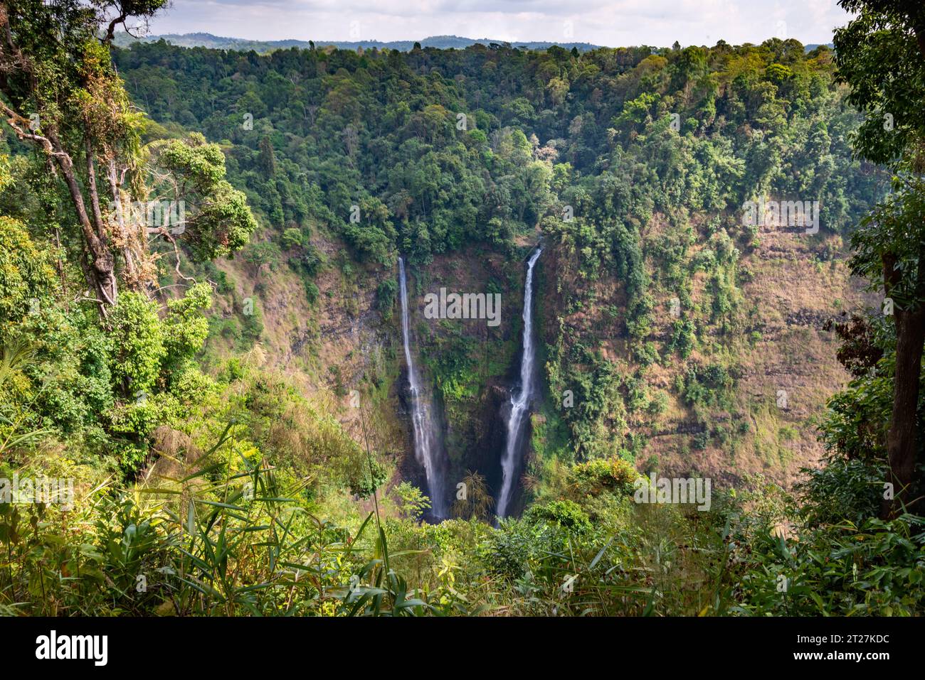 Two 120m waterfalls,in the Dong Hua Sao National Park on the Bolaven ...