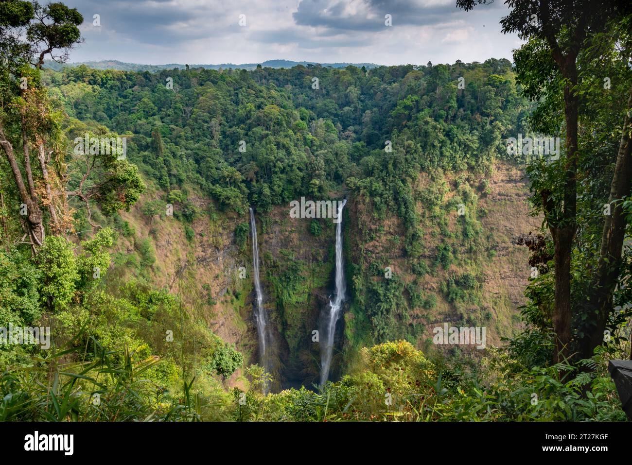Two 120m waterfalls,in the Dong Hua Sao National Park on the Bolaven ...