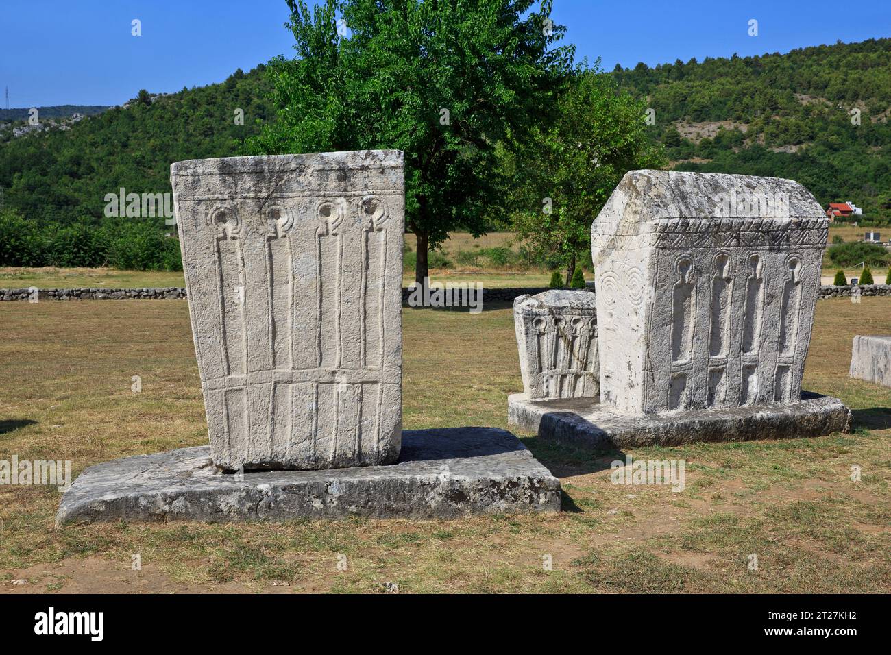 A beautifully engraved medieval chest/sarcophagus at the Radimlja ...