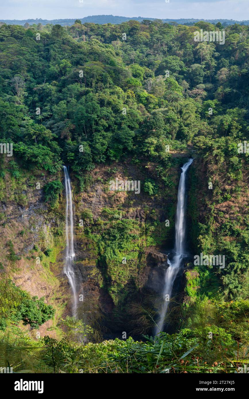 Two 120m waterfalls,in the Dong Hua Sao National Park on the Bolaven ...