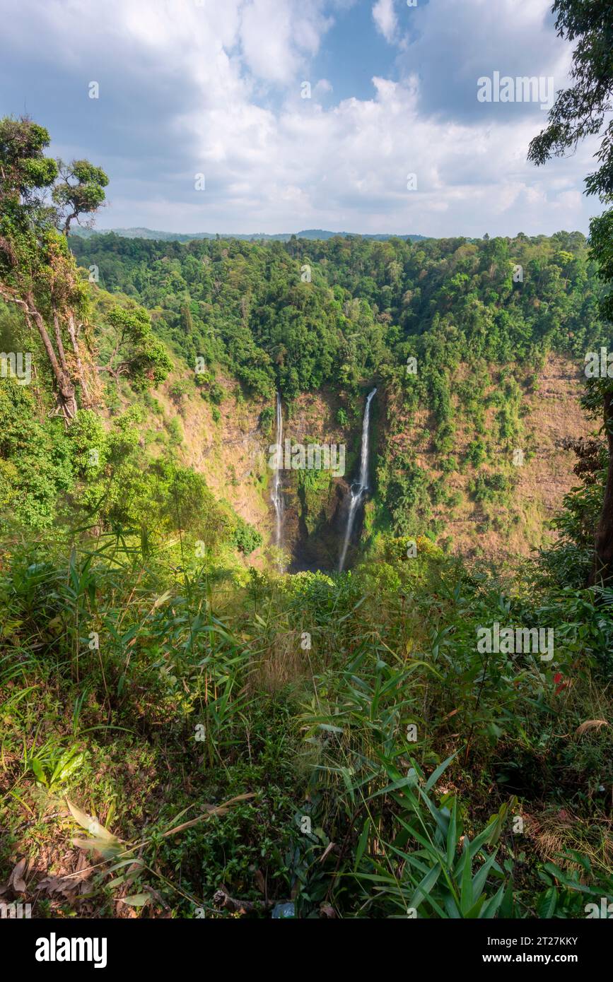 Two 120m waterfalls,in the Dong Hua Sao National Park on the Bolaven ...