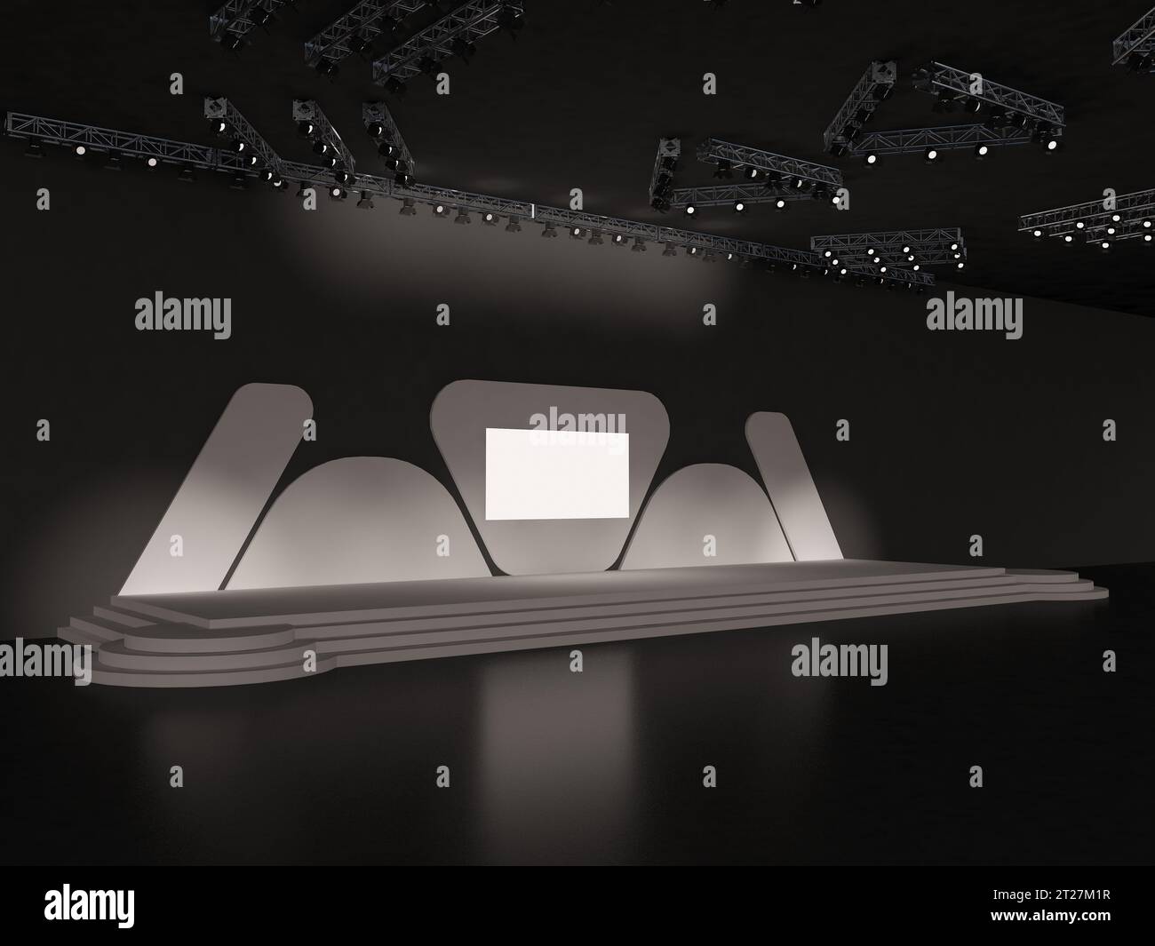event stage with rounded corners backdrop design. perspective view ...