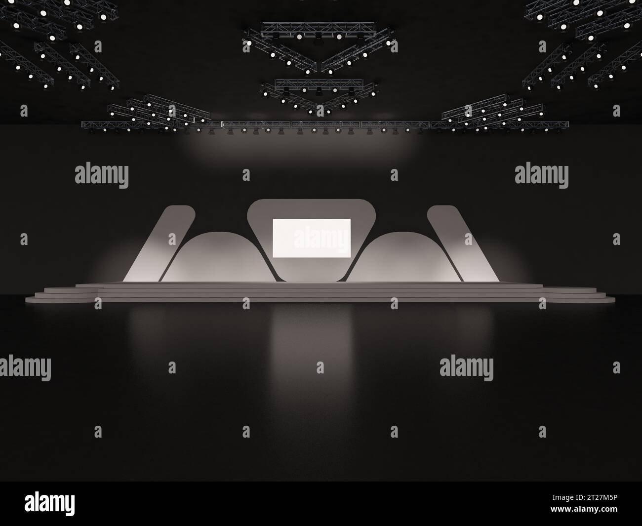 event stage with rounded corners backdrop design. front view. interior ...