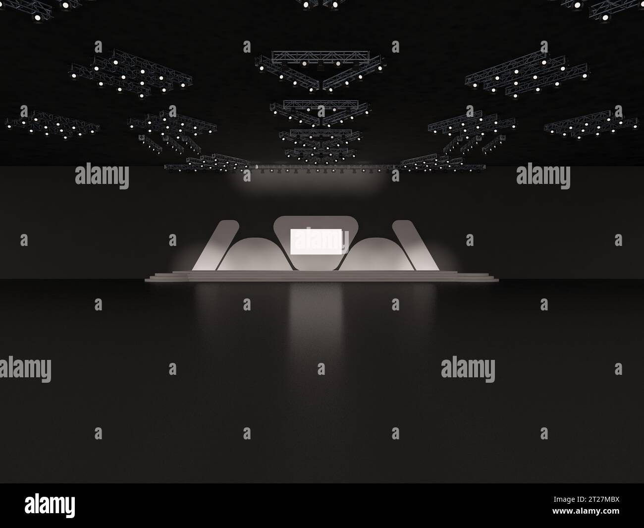 event stage with rounded corners backdrop design. front view. interior ...