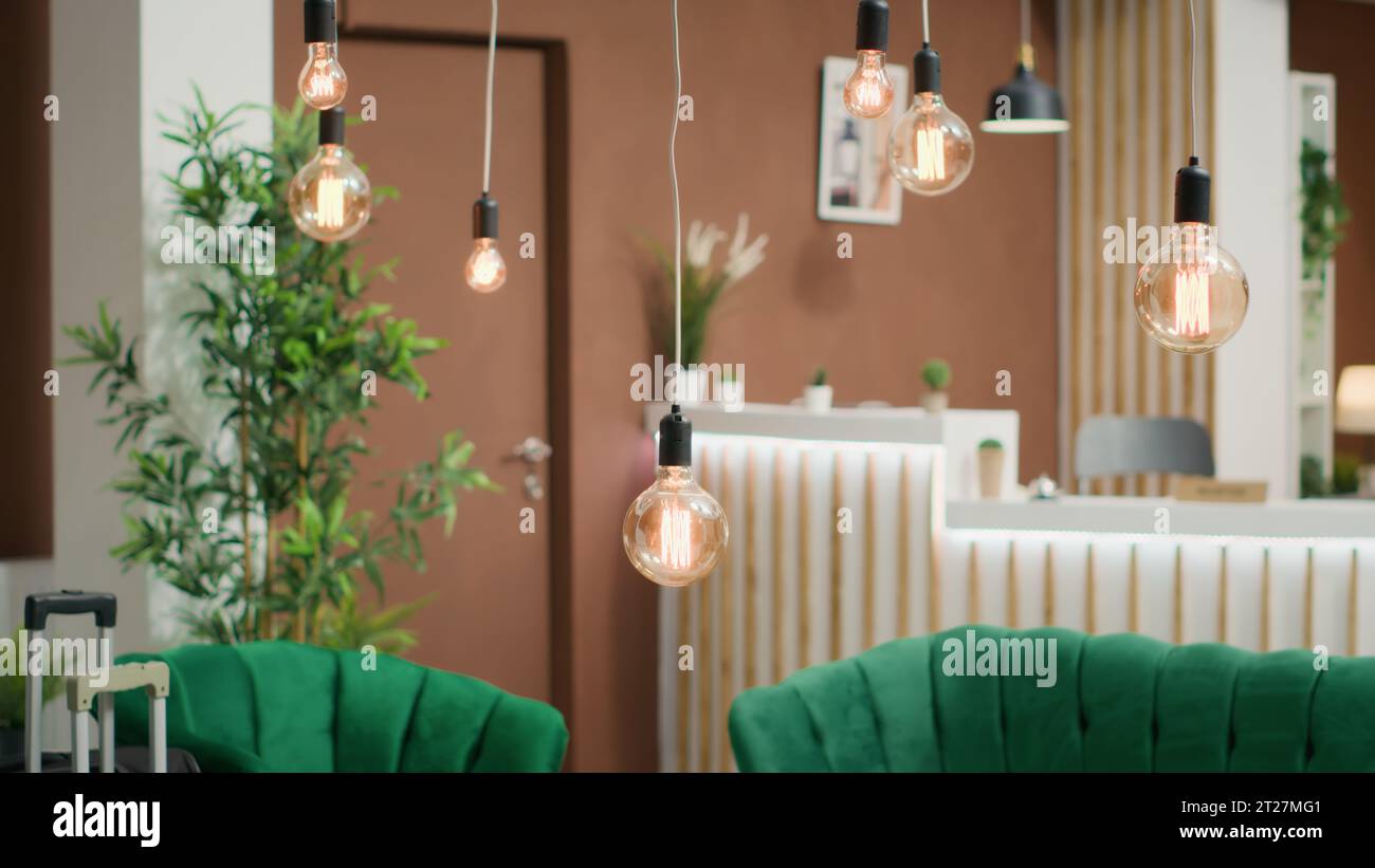 Empty hotel reception lounge area with luxurious couch and furniture ...