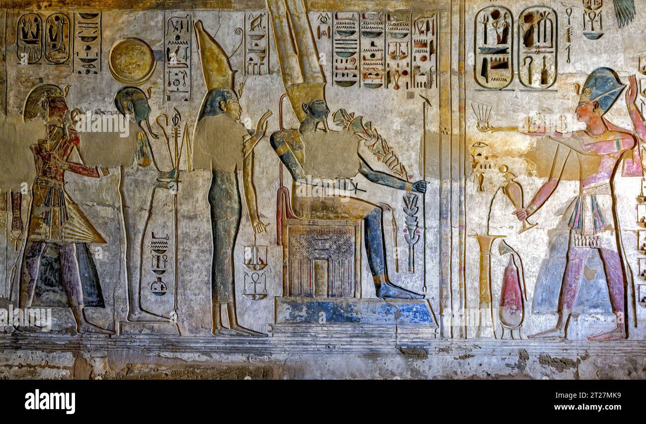 Ramesses III makes an offering to his ancestor, Ramesses II, before the Theban Triad of Amun-Ra ...