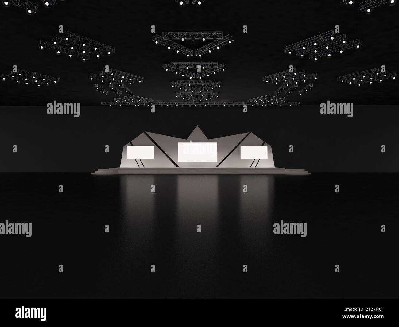 Event empty stage front view including stairs. with a half-star form ...