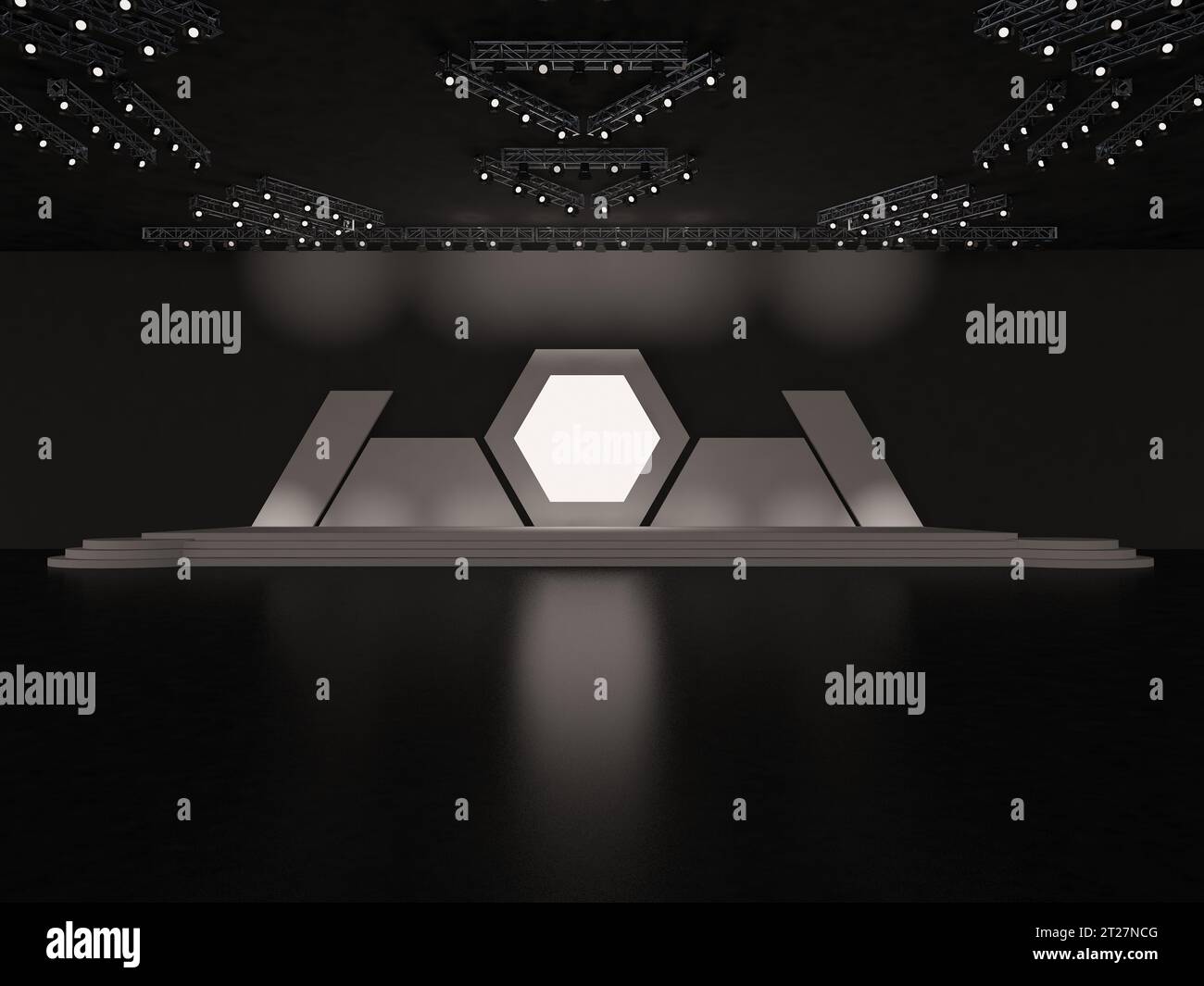 event stage with a hexagon-led screen and backdrop design with stairs ...