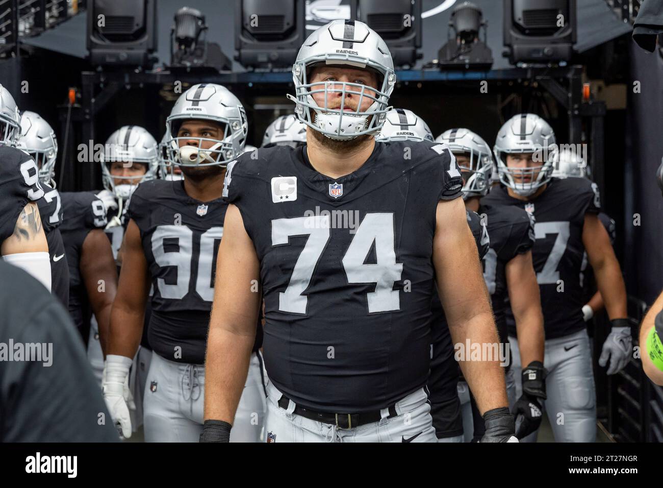 Las Vegas Raiders tackle Kolton Miller (74) enters the field before ...