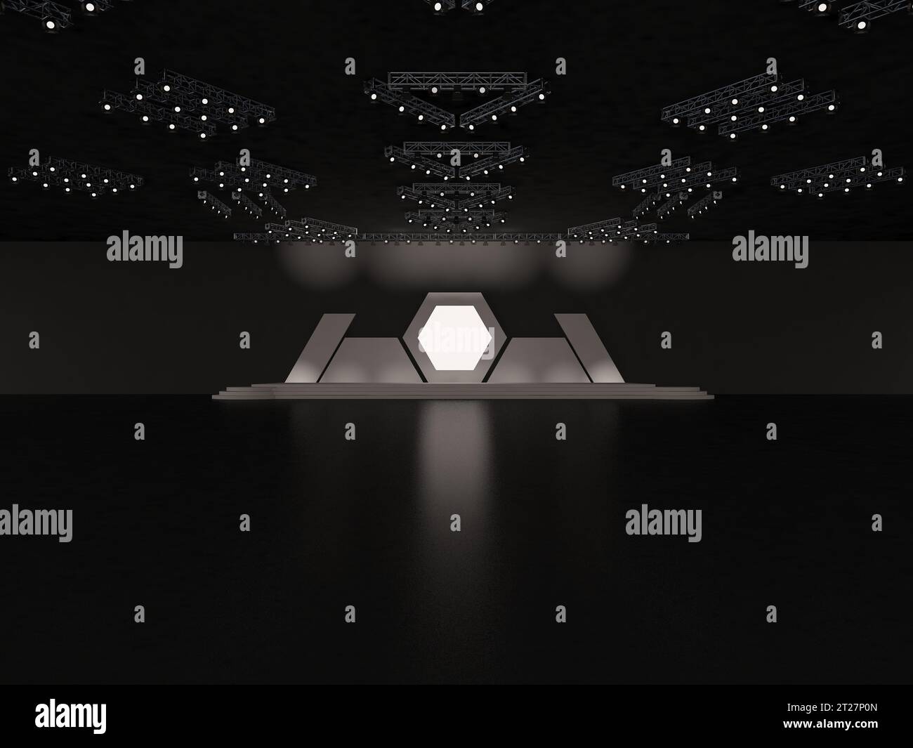 event stage with a hexagon-led screen and backdrop design with stairs ...