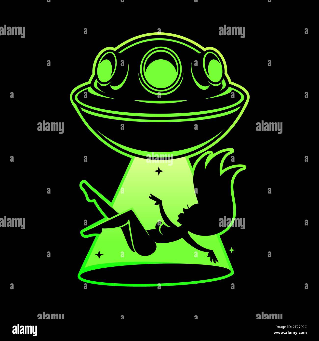 Realistic UFO, Unidentified flying object. Alien space ships with green ...