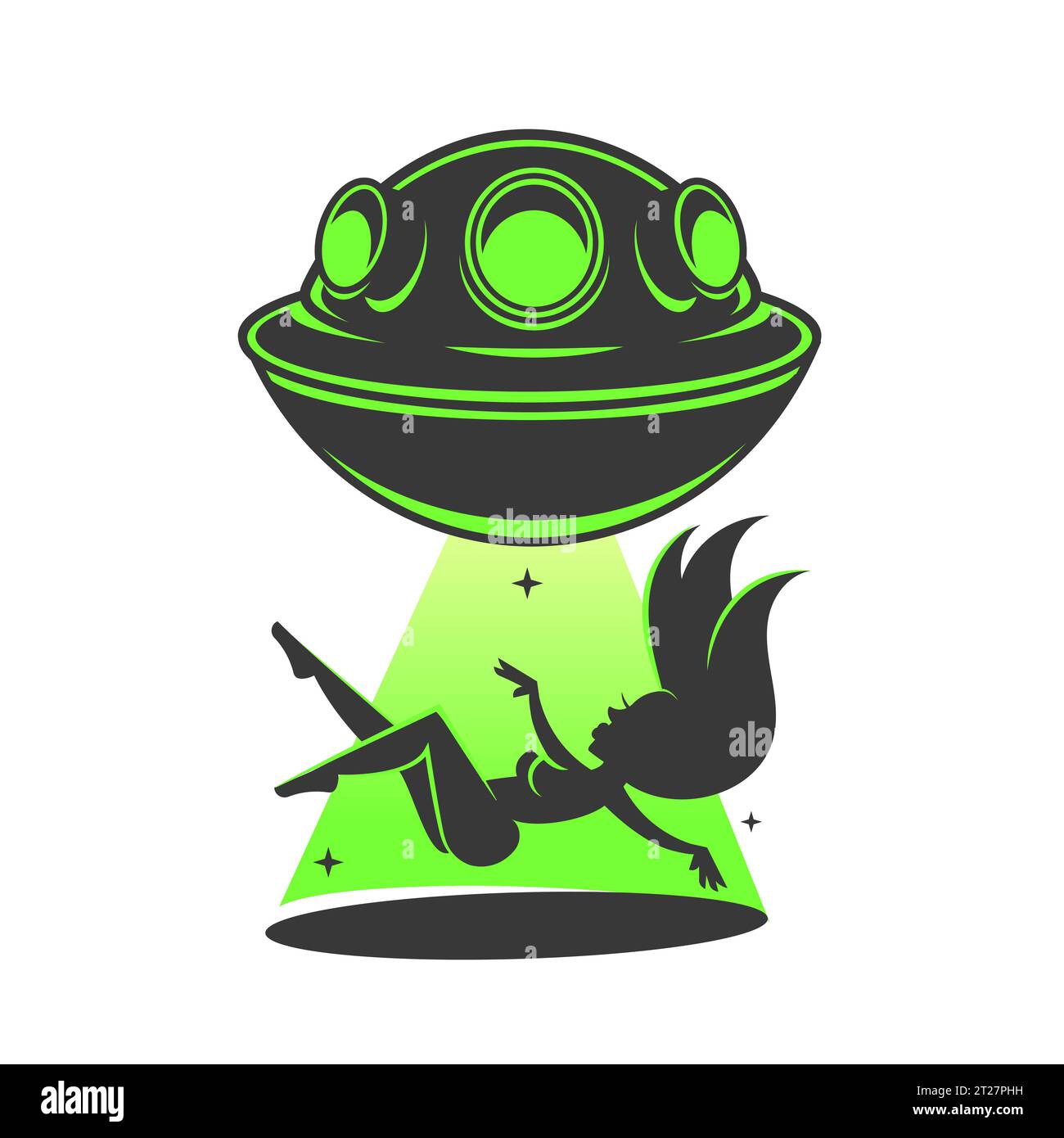 3d UFO, vector alien space ships with green light beam, smoke and ...