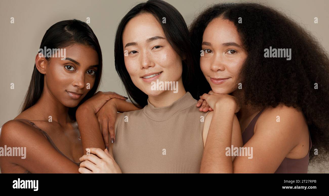 Diversity, beauty and women, face and skincare with wellness ...