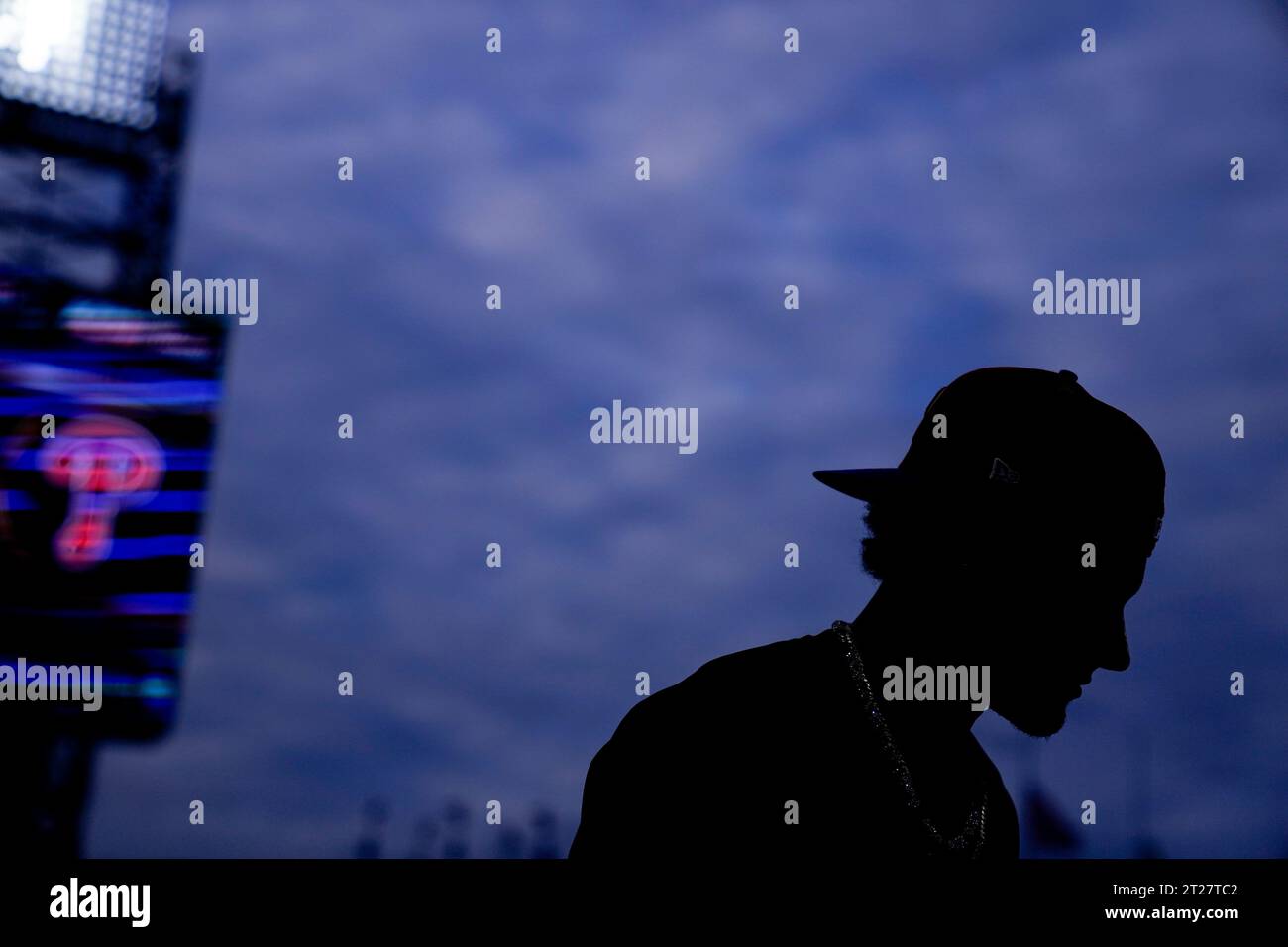 Philadelphia Phillies center fielder Johan Rojas warms up during ...