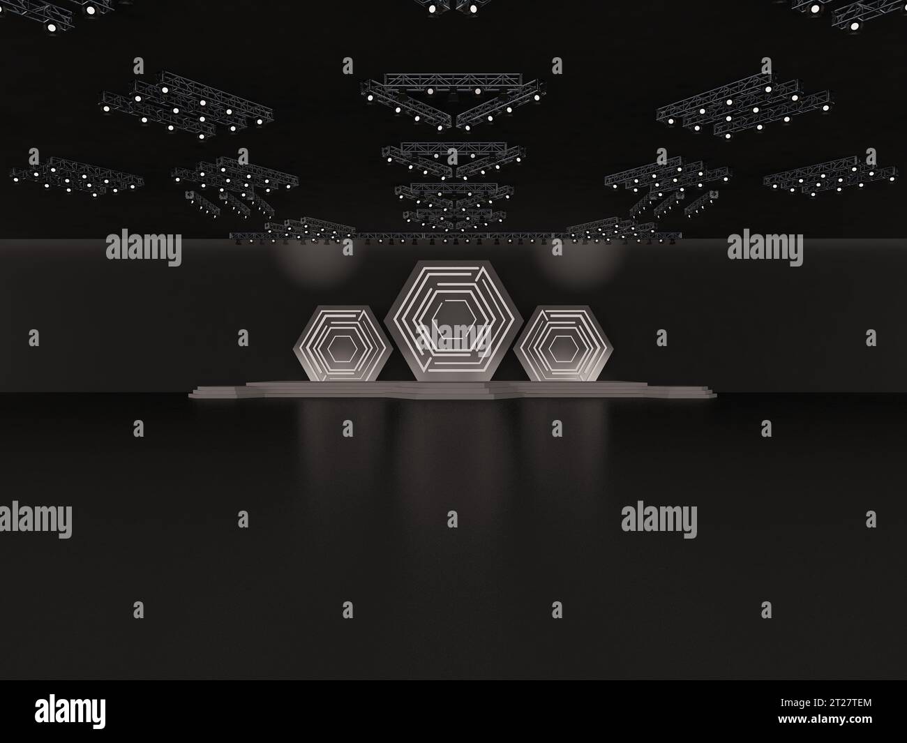 Event stage with a hexagon backdrop and-led effect and staging stairs ...