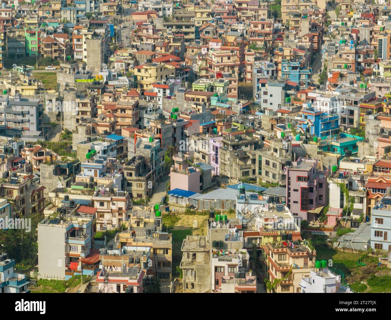 Aerial view of Kathmandu, palaces and buildings. Terraces and homes ...
