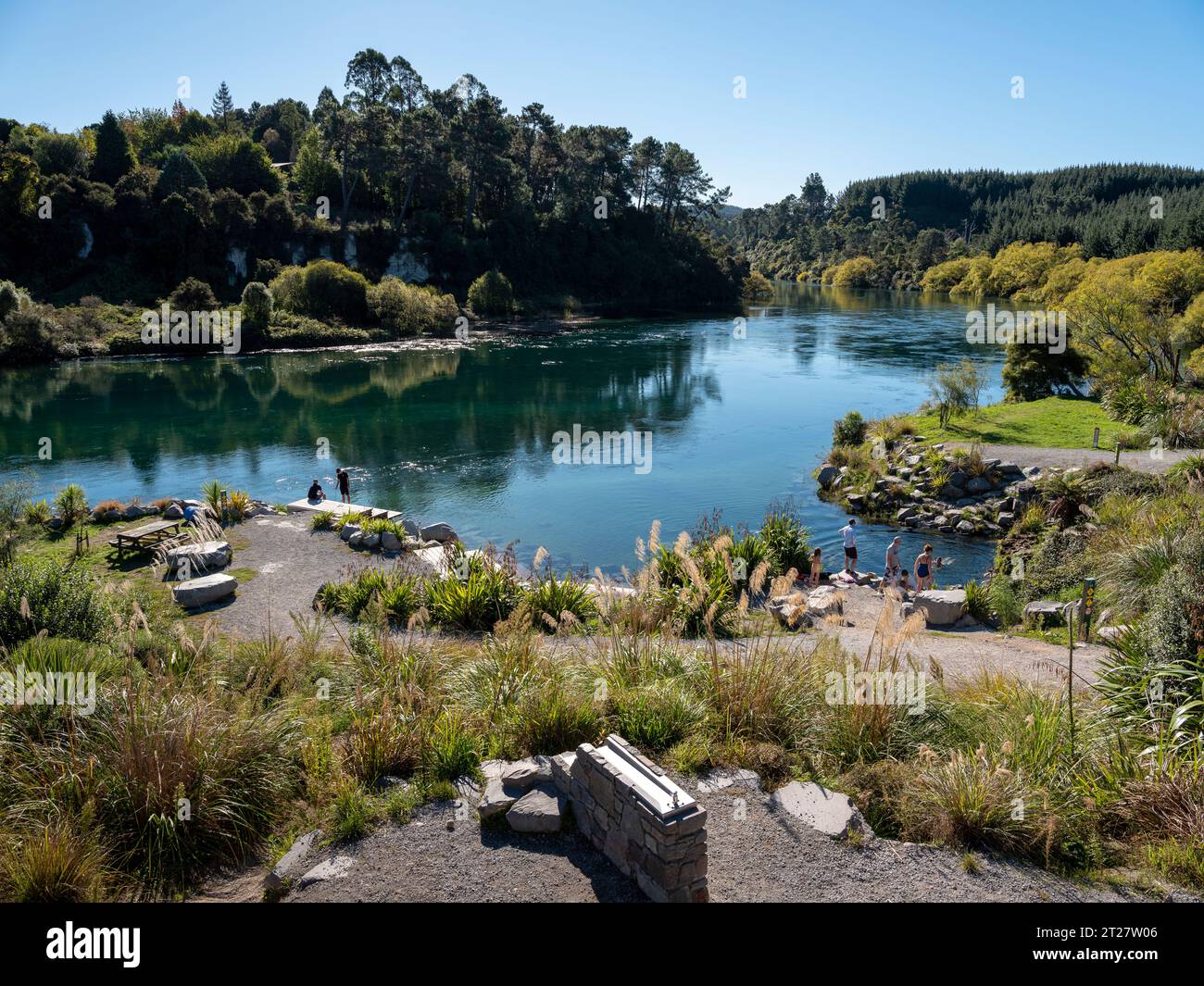 Otumuheke Stream running into Waikato River, thermal hot springs Stock ...