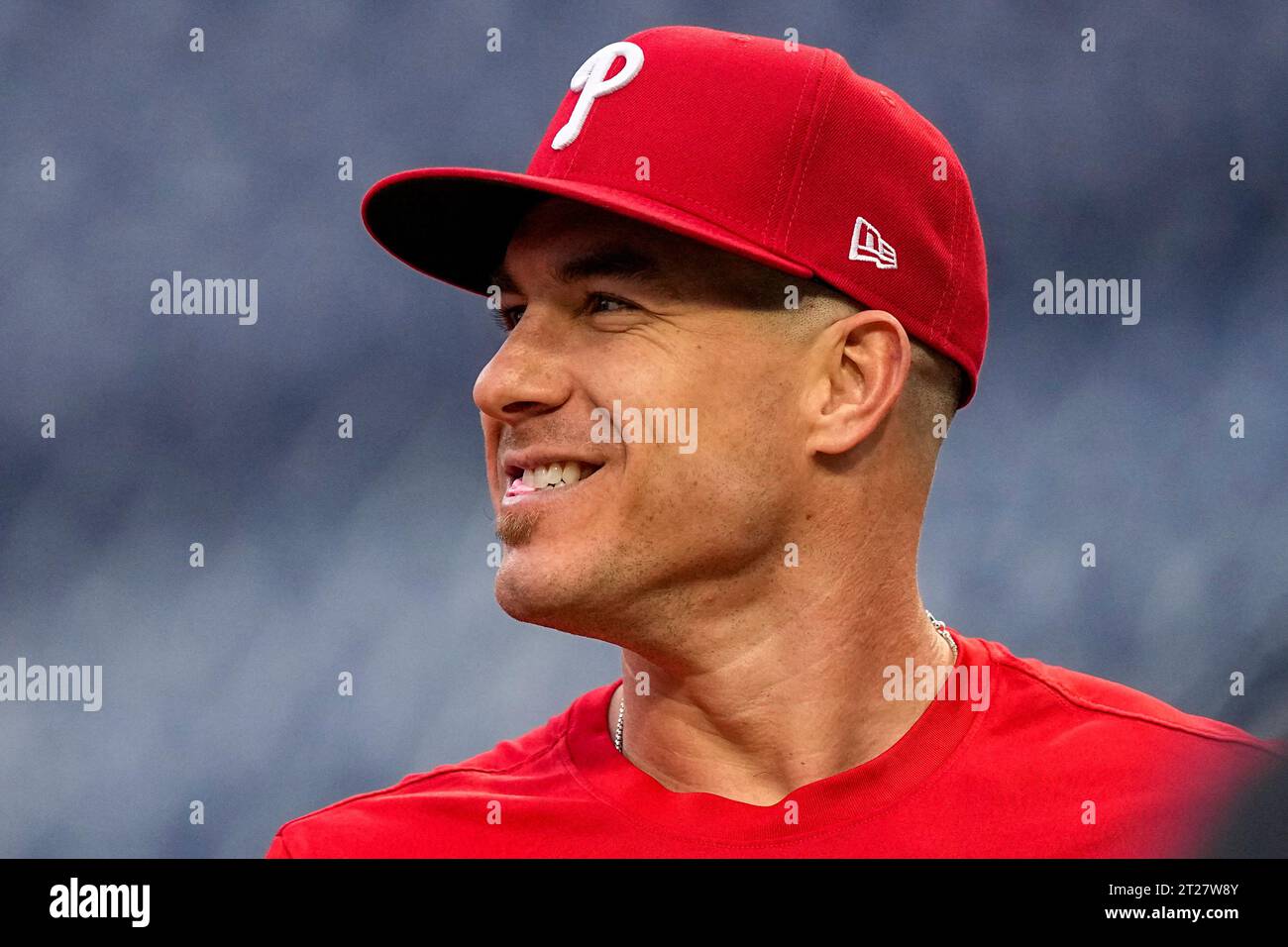 Philadelphia Phillies catcher J.T. Realmuto watches during batting ...