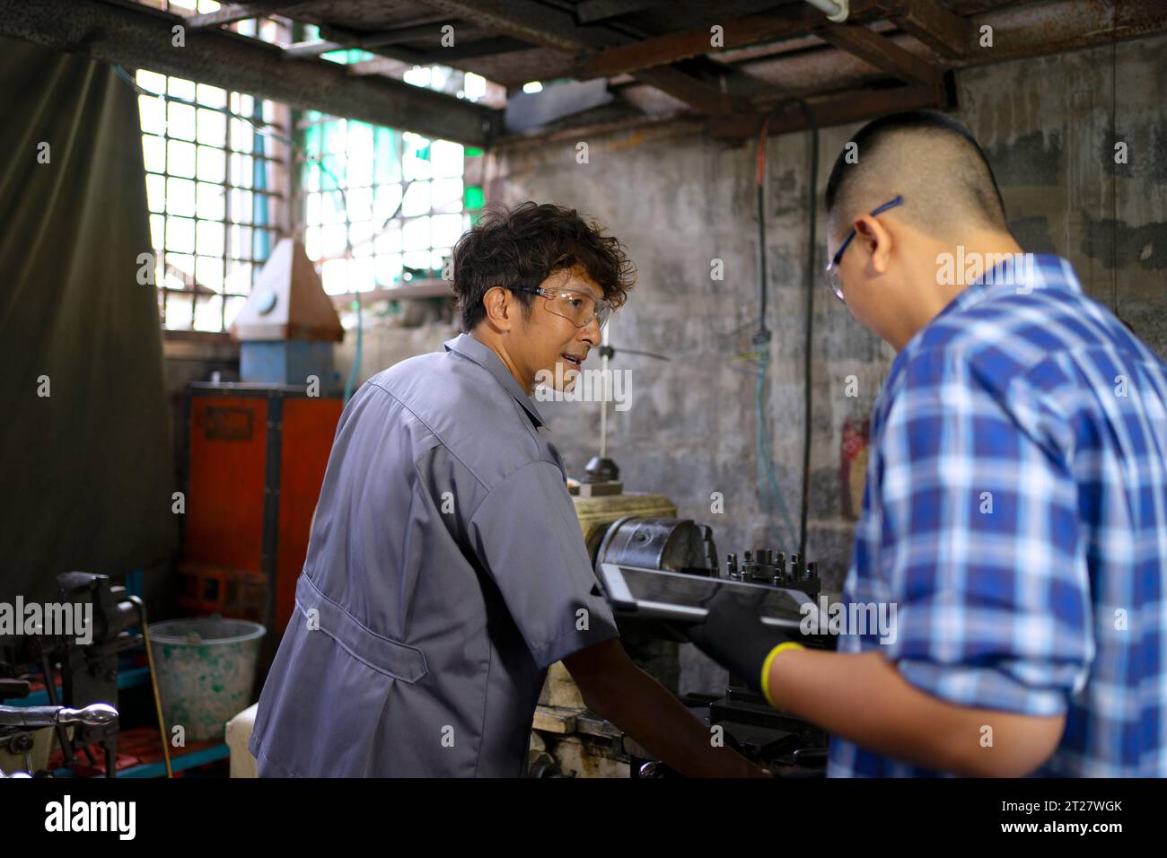 Student is going to visit metal factory. Education and engineering ...