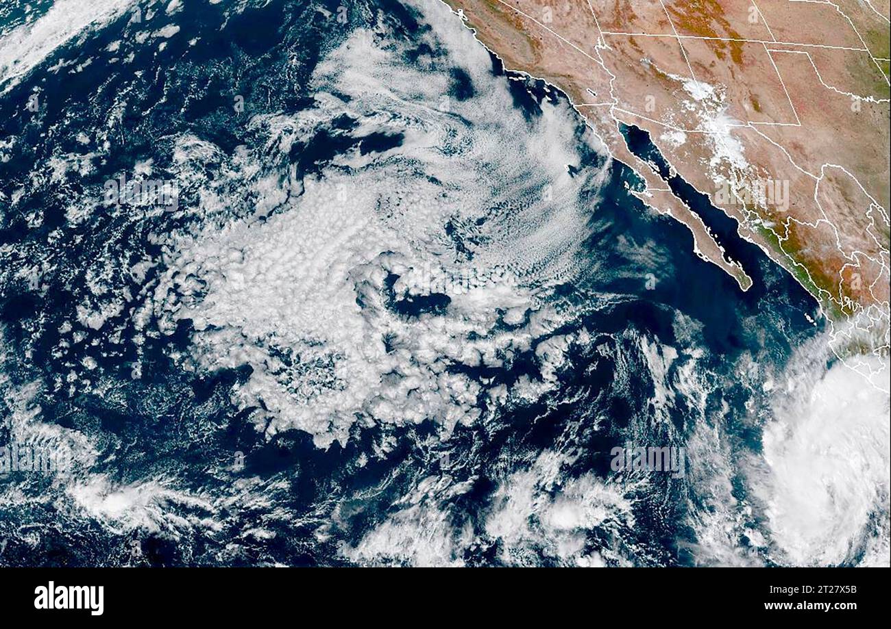 This satellite image provided by NOAA on Tuesday, Oct. 17, 2023, shows ...