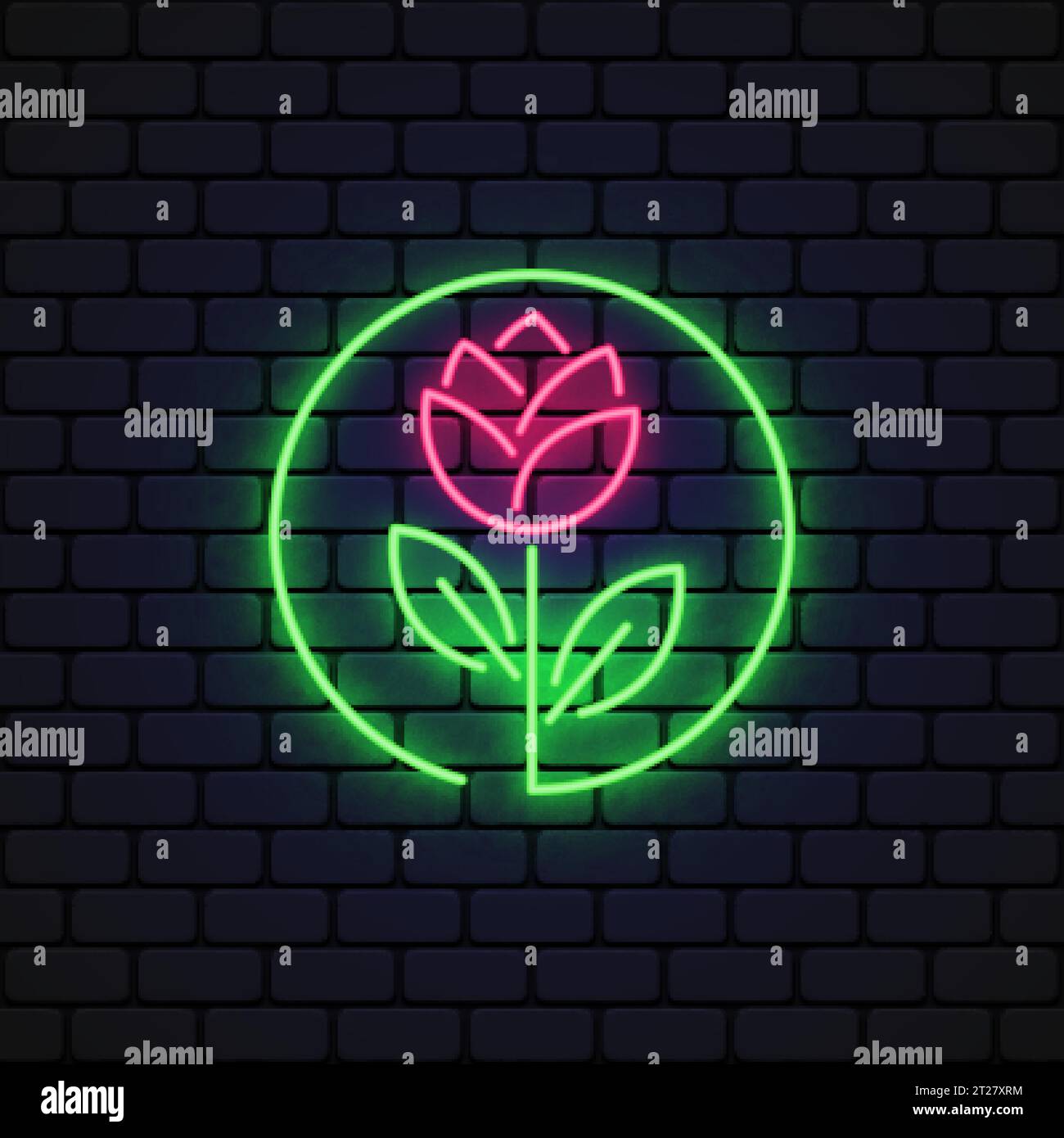 Flower neon in vintage style on light background. Vector illustration ...