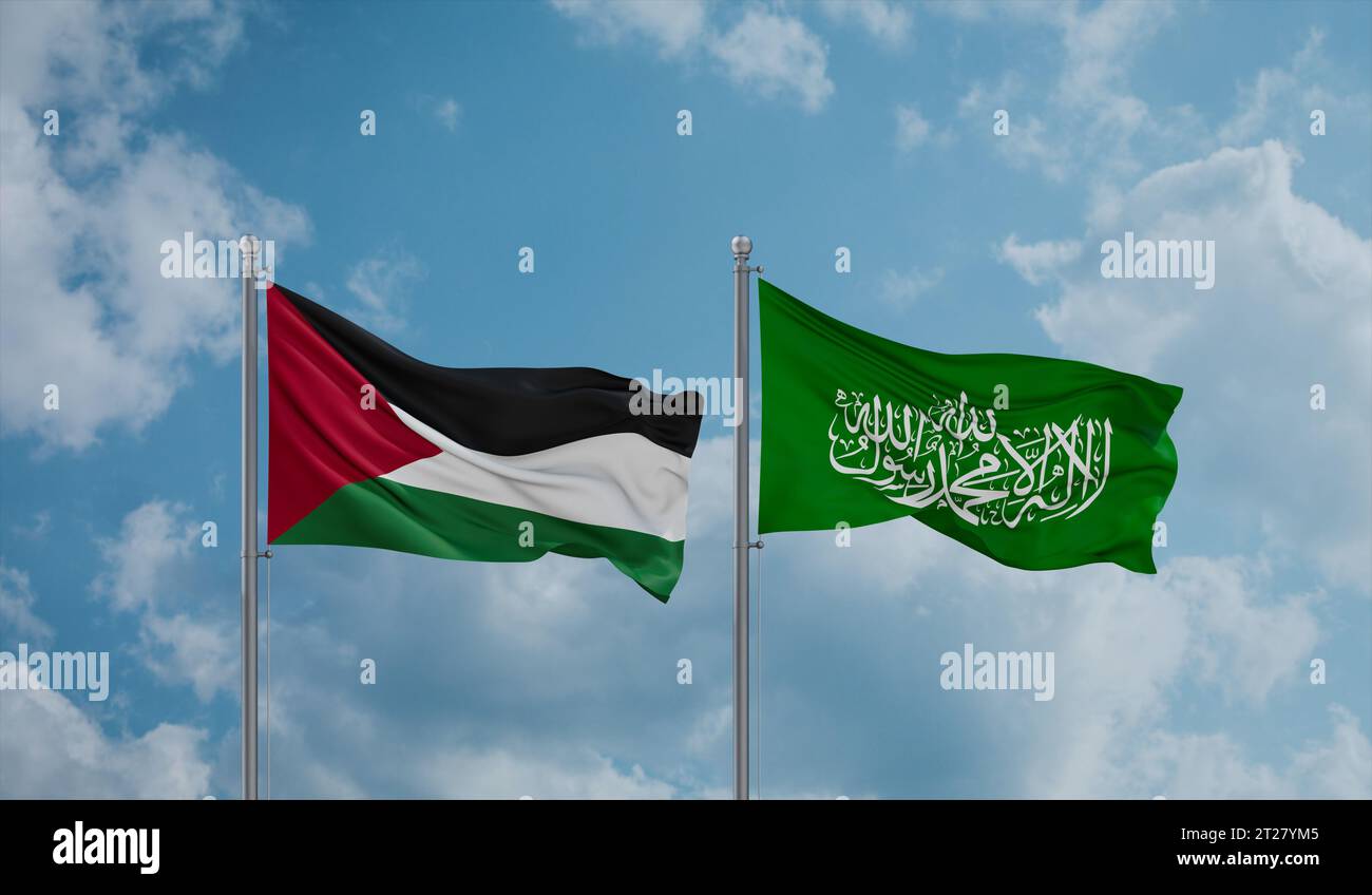 Palestine and Hamas aka Islamic Resistance Movement flags waving ...