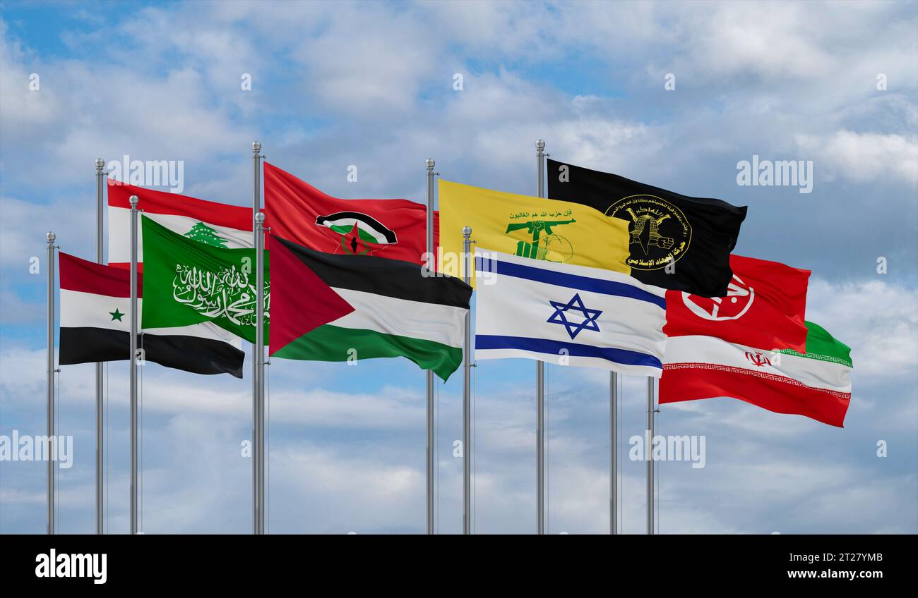 All Israel-Palestine conflict country and organizations flags flag ...