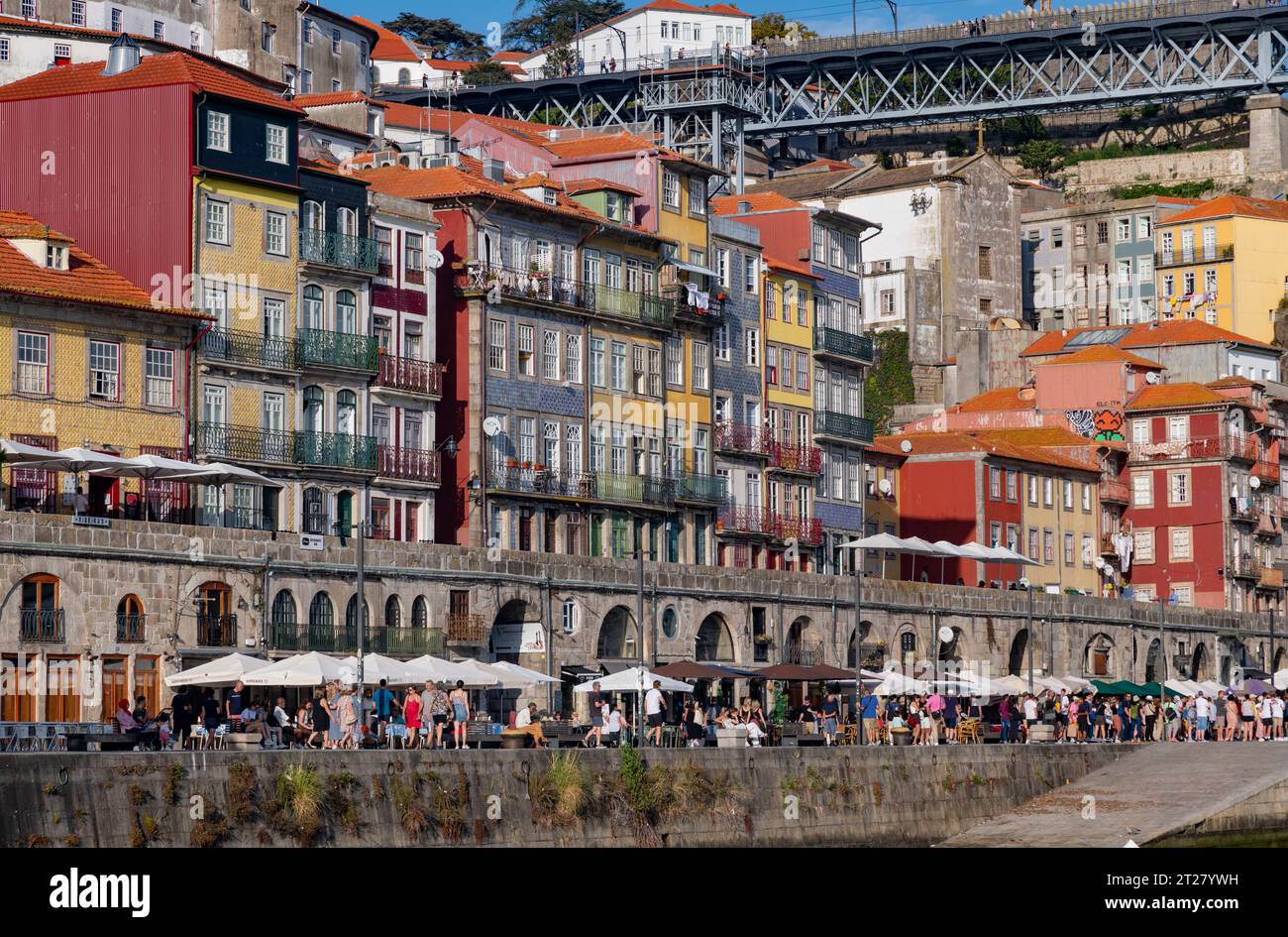 Houses on the Waterfront at Cais Da Ribeira, River Douro, Porto ...