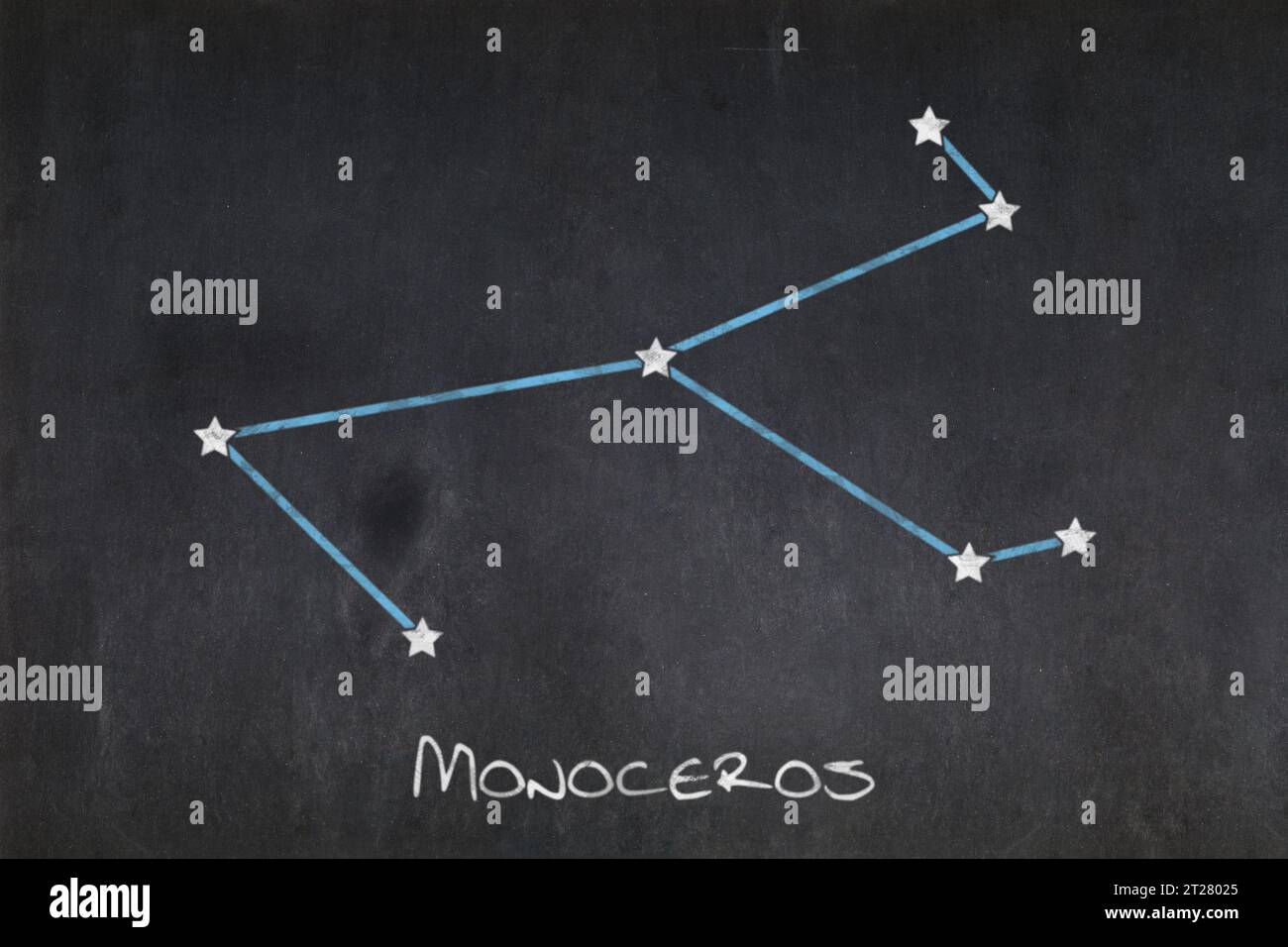 Blackboard with the Monoceros constellation drawn in the middle Stock ...