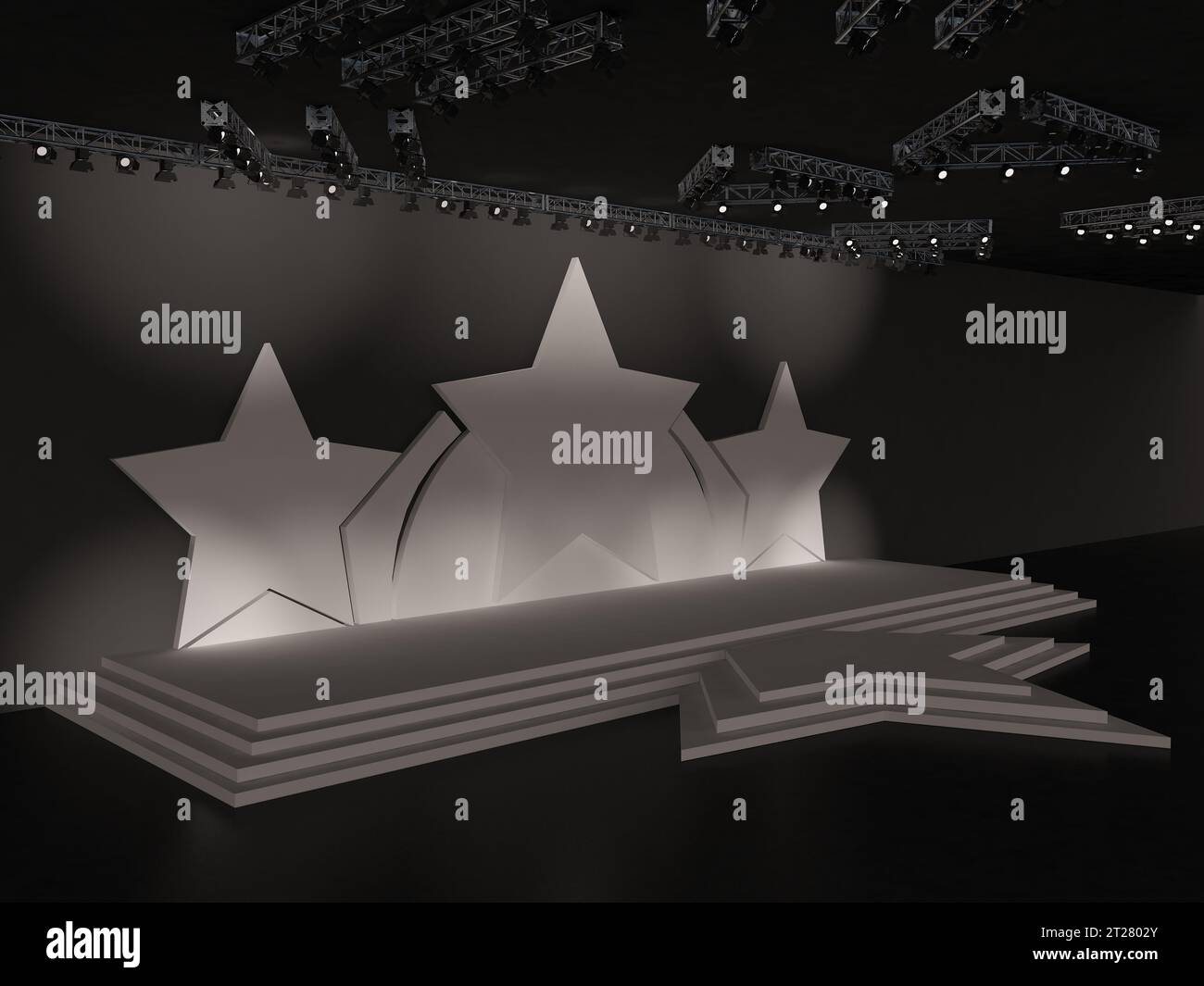 Event Empty stage perspective view including stairs. with three stars ...