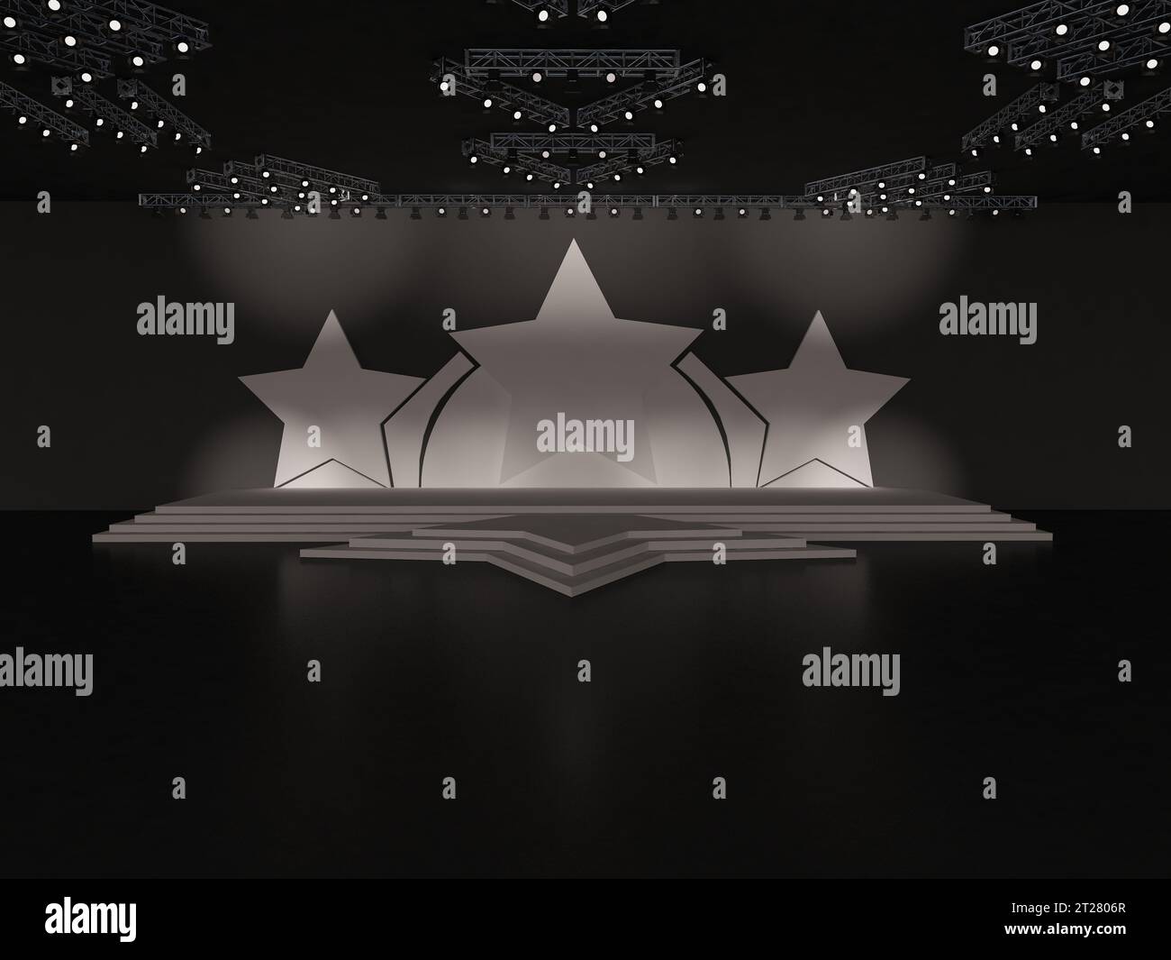Event Empty stage front view including stairs. with three stars forming ...