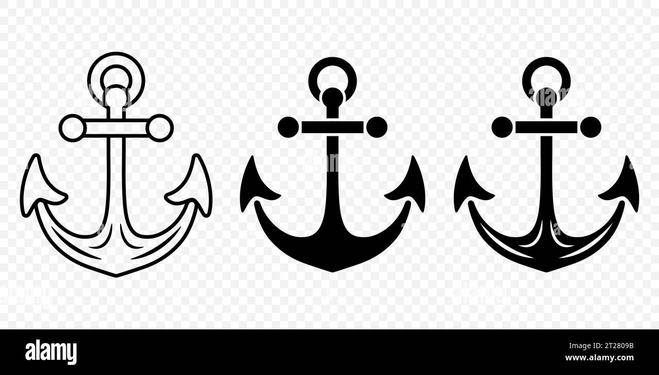 Vector Anchors. Anchor Silhouette Icon Set. Black and White Anchor with ...