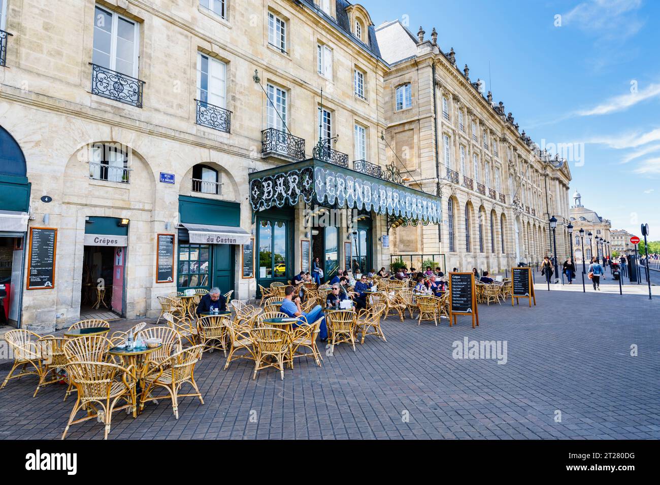 Outdoor dining outside the riverside Grand Bar Castan, one of the ...