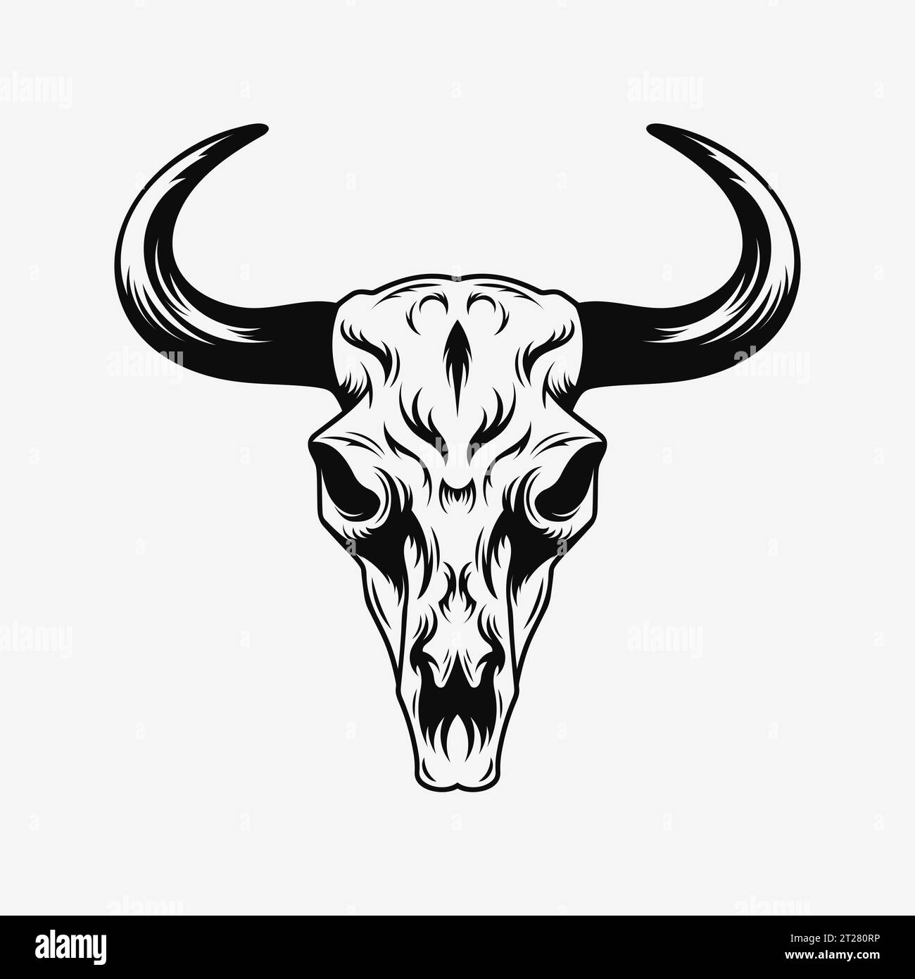 Cow skull. Black and white silhouette. Vector illustration EPS10 Stock ...
