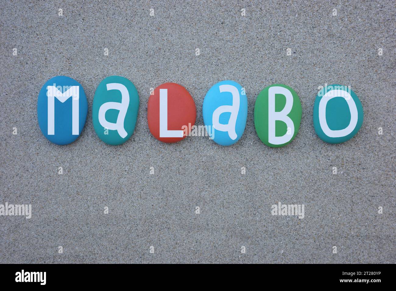 Malabo, Equatorial Guinea, Africa, souvenir of logo composed with hand ...