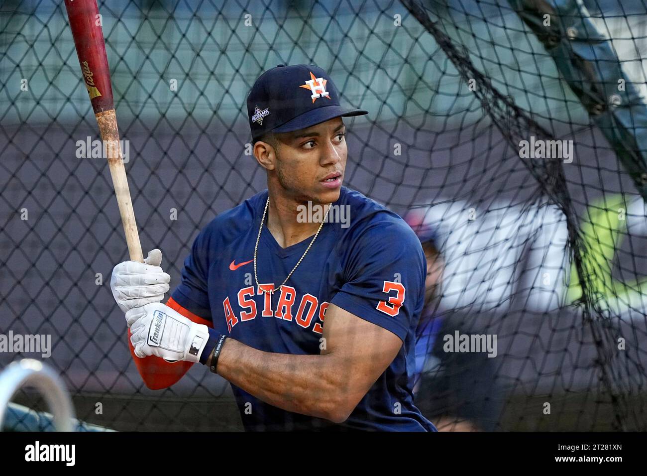 Houston Astros' Jeremy Pena takes batting practice during the team's ...