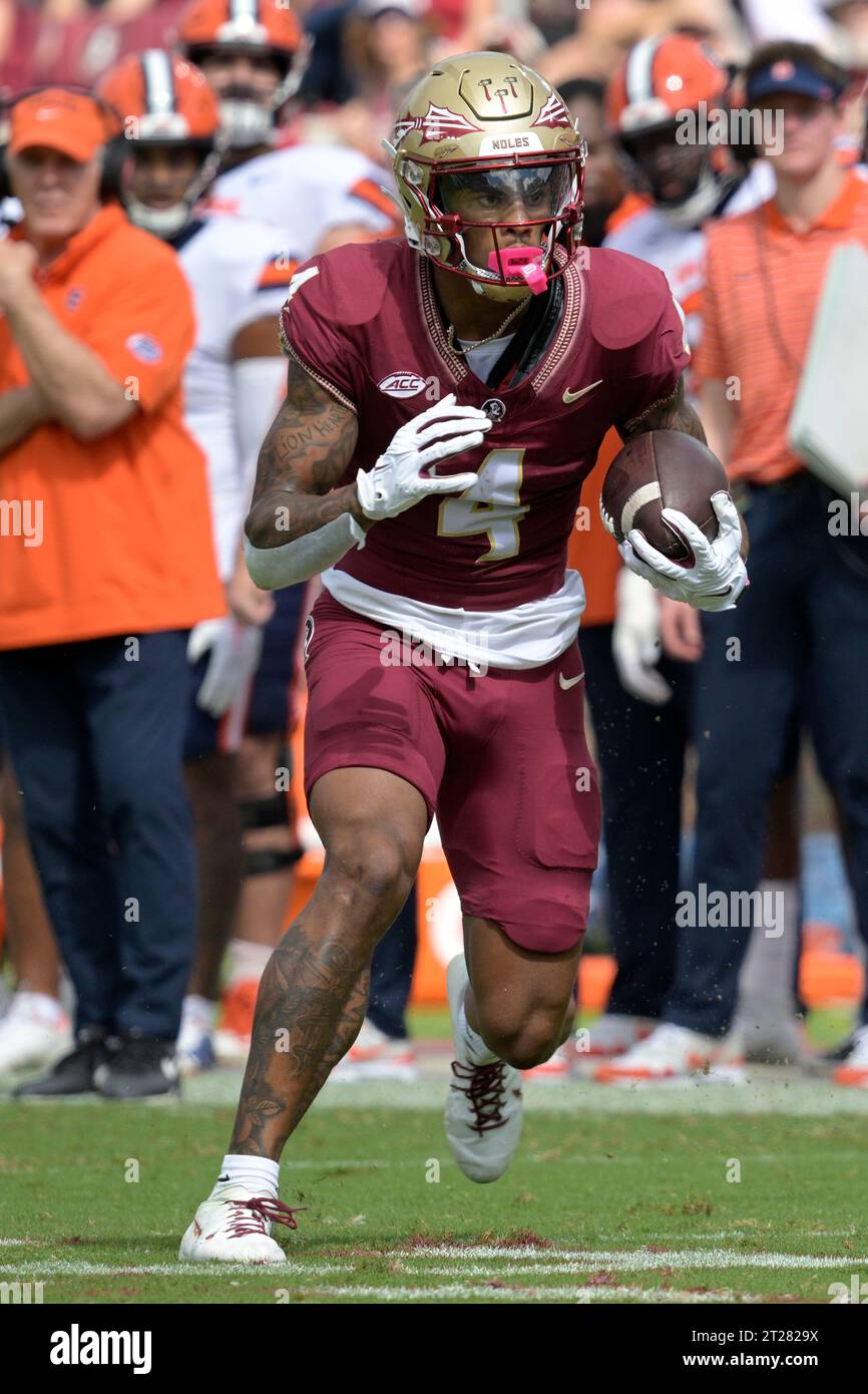 Florida State wide receiver Keon Coleman (4) runs after catching a pass ...