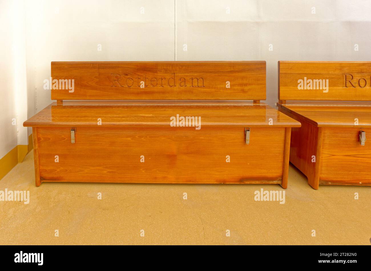 Wood Benches on Cruise Ship Stock Photo - Alamy