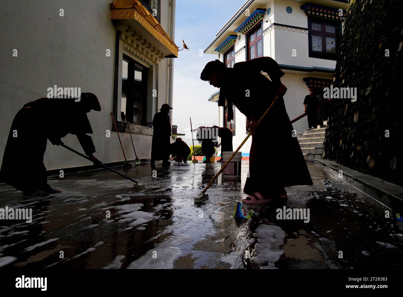 Ramkot, Nepal. 18th Aug, 2023. Every Saturday the nuns clean the Druk ...