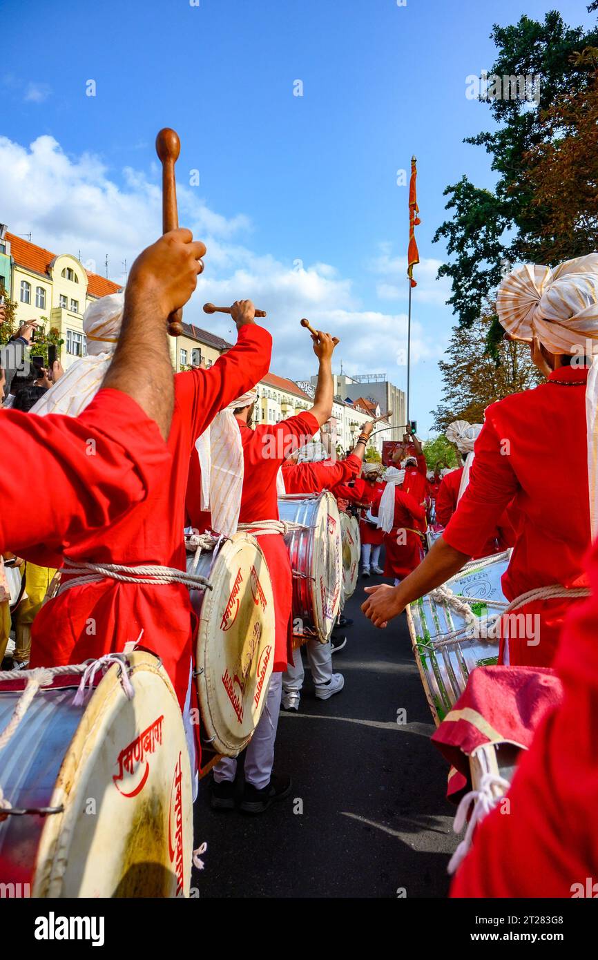 A festive procession with traditional Indian drums, known as Dhol Tasha ...